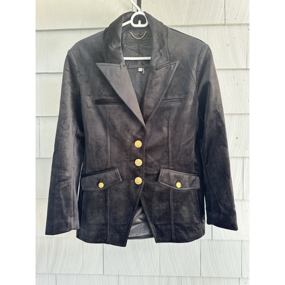 Jackets & Coats | Tyler Boe Black Velvet Blazer Gold Crest Buttons Size ...